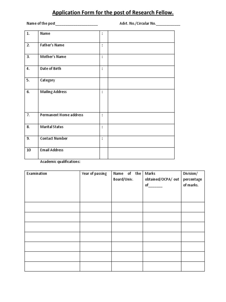 Research Fellow Application Form | PDF | Career & Growth | Language ...