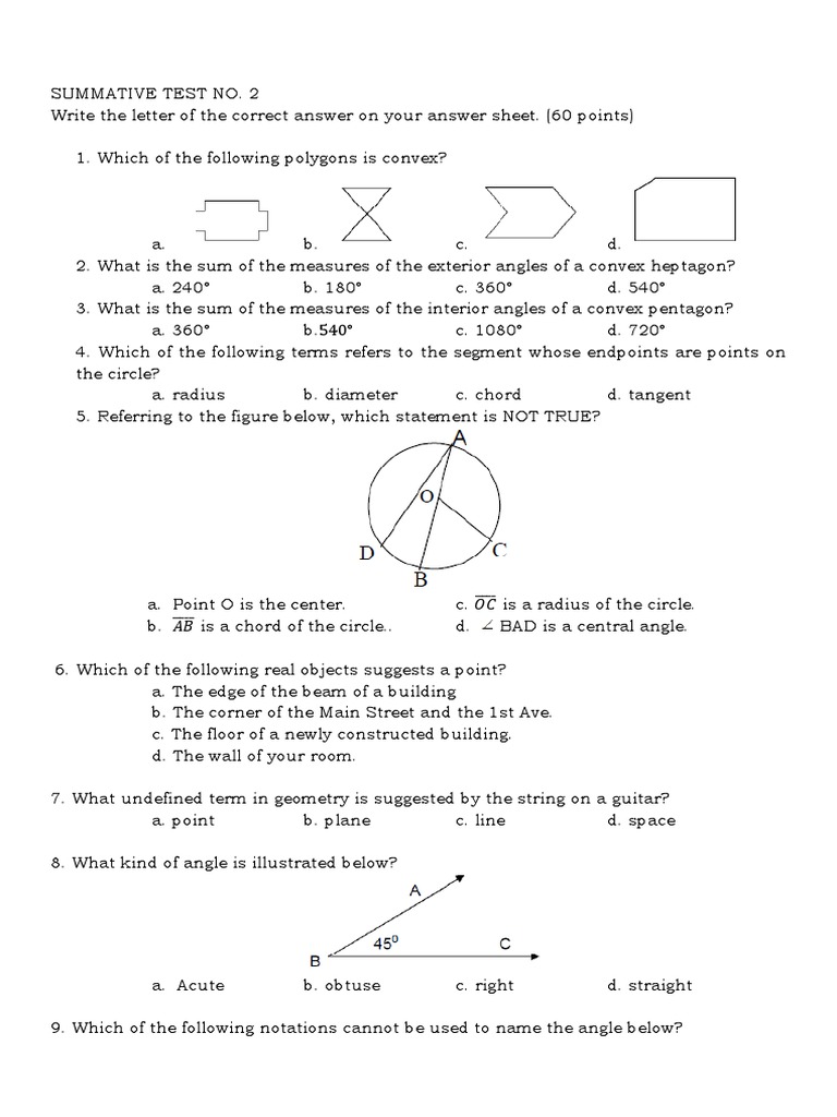 Summative Test No. 2geometry | PDF | Triangle | Angle