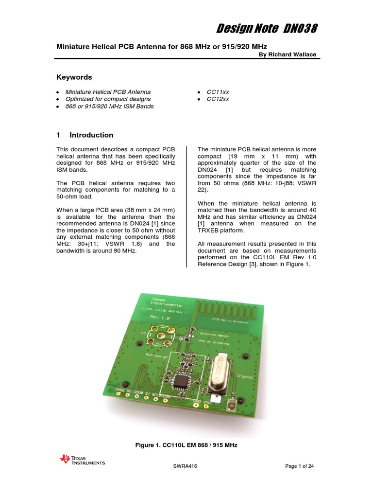 Miniature Helical PCB Antenna For 868 MHZ or 915-920 MHZ | PDF ...