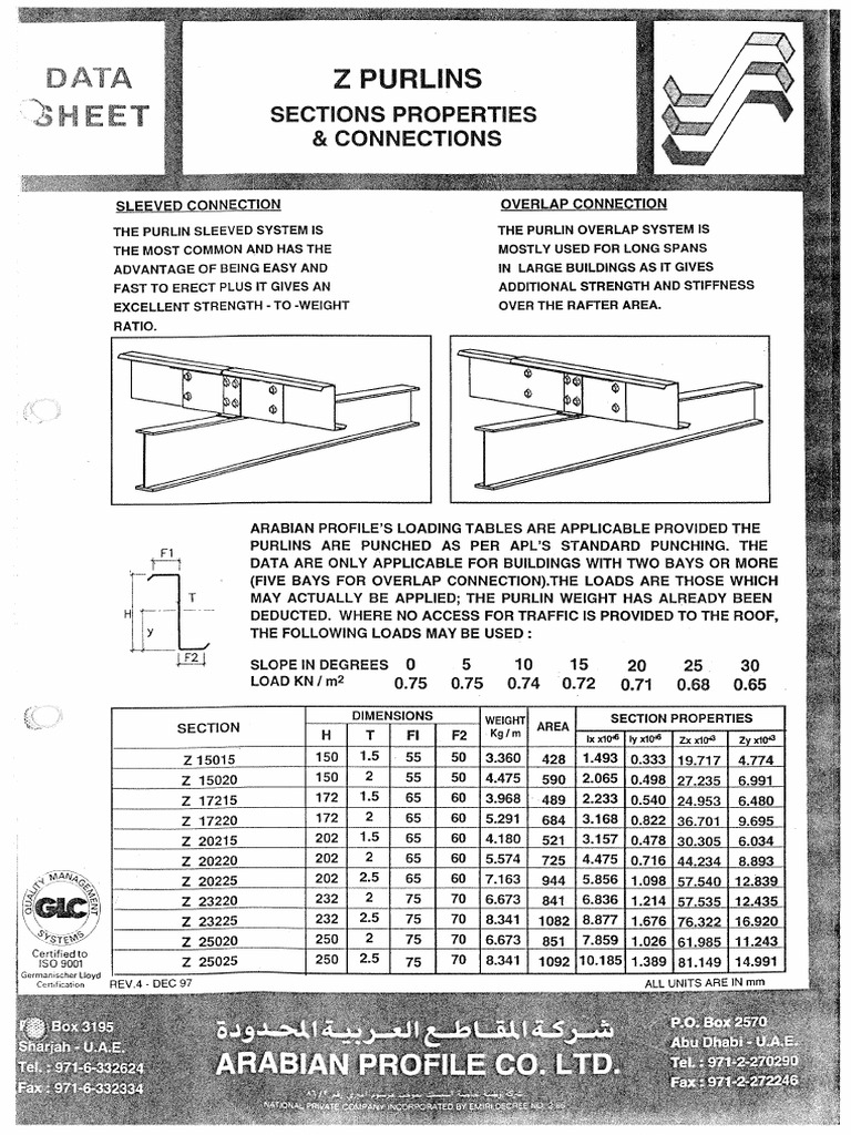 Purlin Design Tables & BS Bolt Capacities | PDF