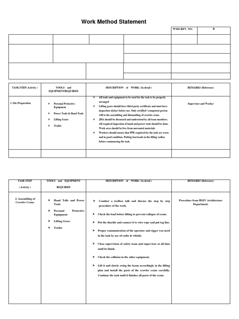 Work Method Statement: Wms Rev. No | PDF | Crane (Machine ...