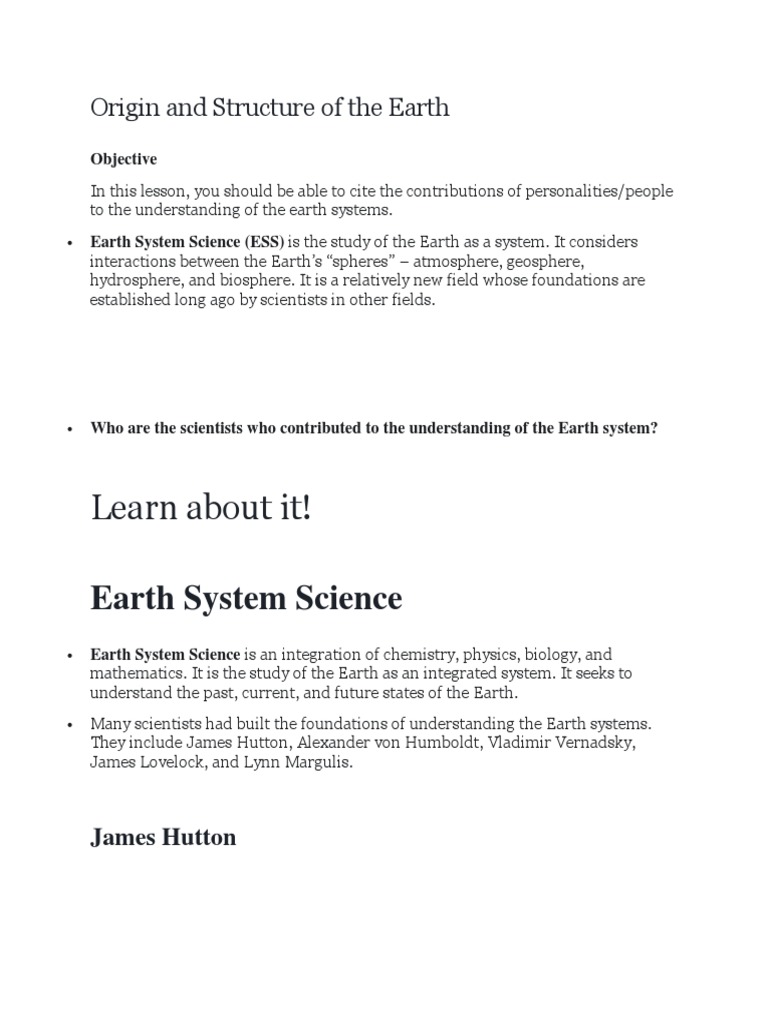 Origin and Structure of The Earth | Download Free PDF | Gaia Hypothesis ...