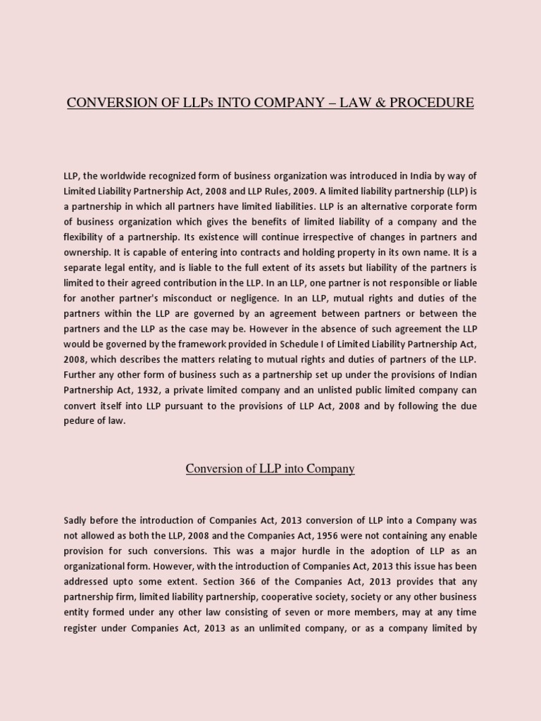 Conversion of LLP Into Company | PDF | Limited Liability Partnership | Law