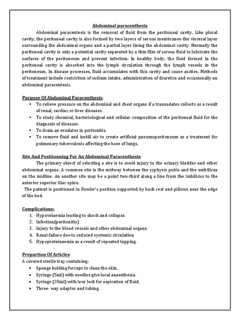 Abdominal Paracentesis | PDF | Peritoneum | Abdomen