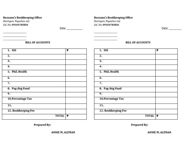 SSS Bill of Accounts | PDF