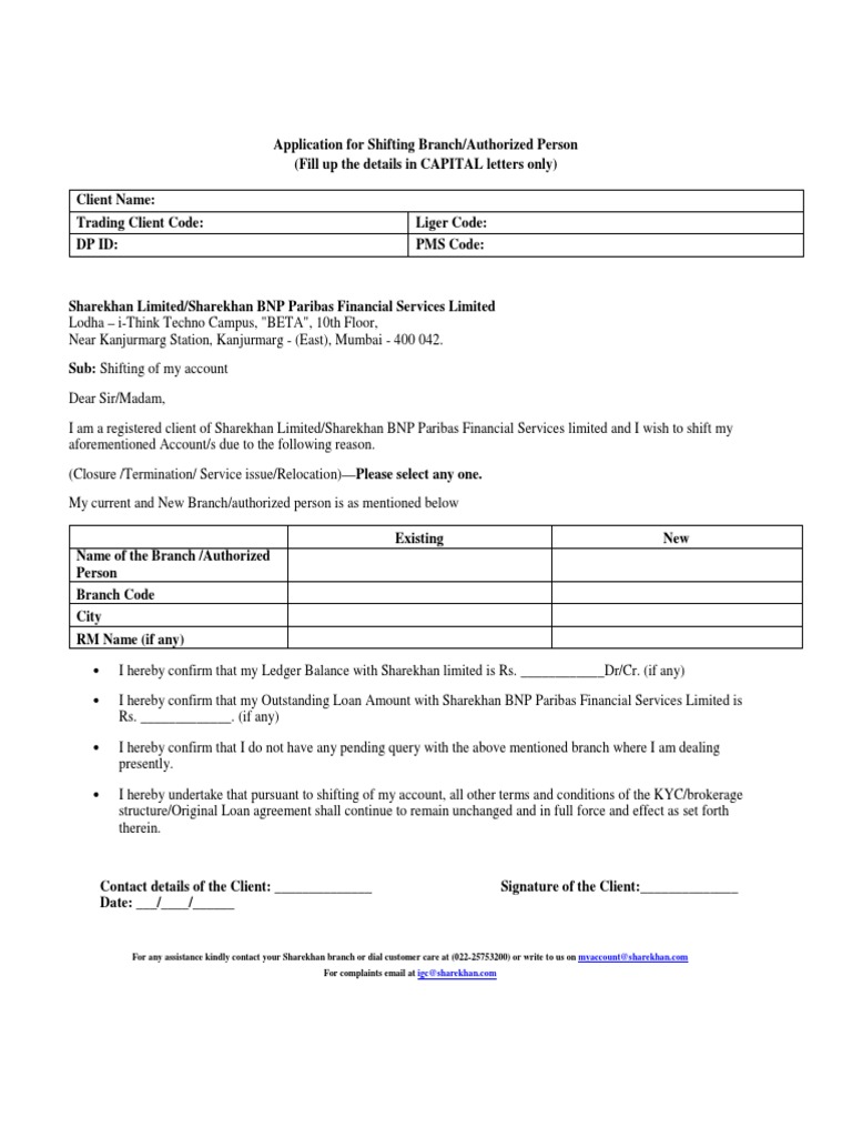 Application For Shifting Branch New | PDF | Business