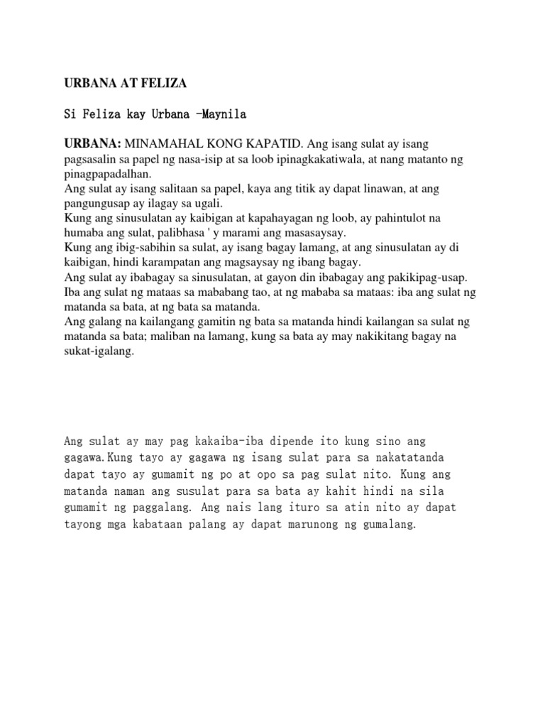 Buod Na Kwento NG Urbana at Felisa | PDF