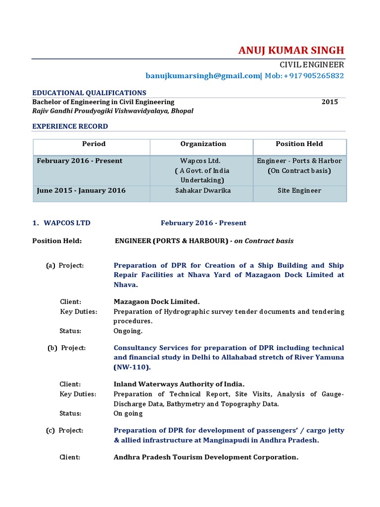 CV Anuj Kumar Singh | PDF | Business