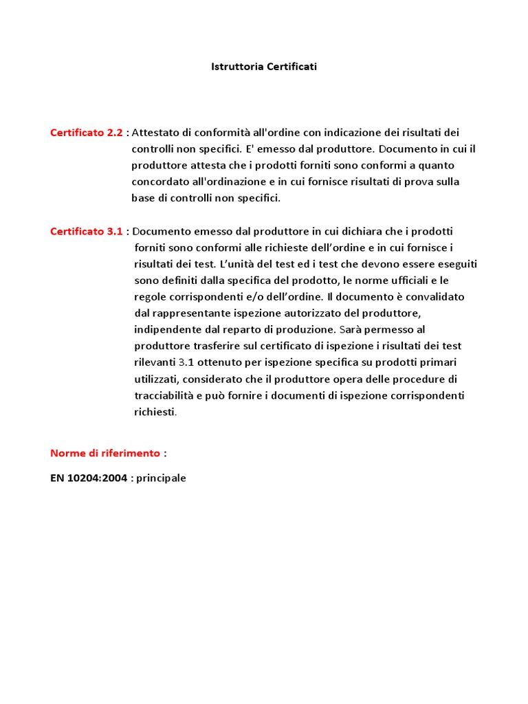 Certificato 2.2: Istruttoria Certificati | PDF