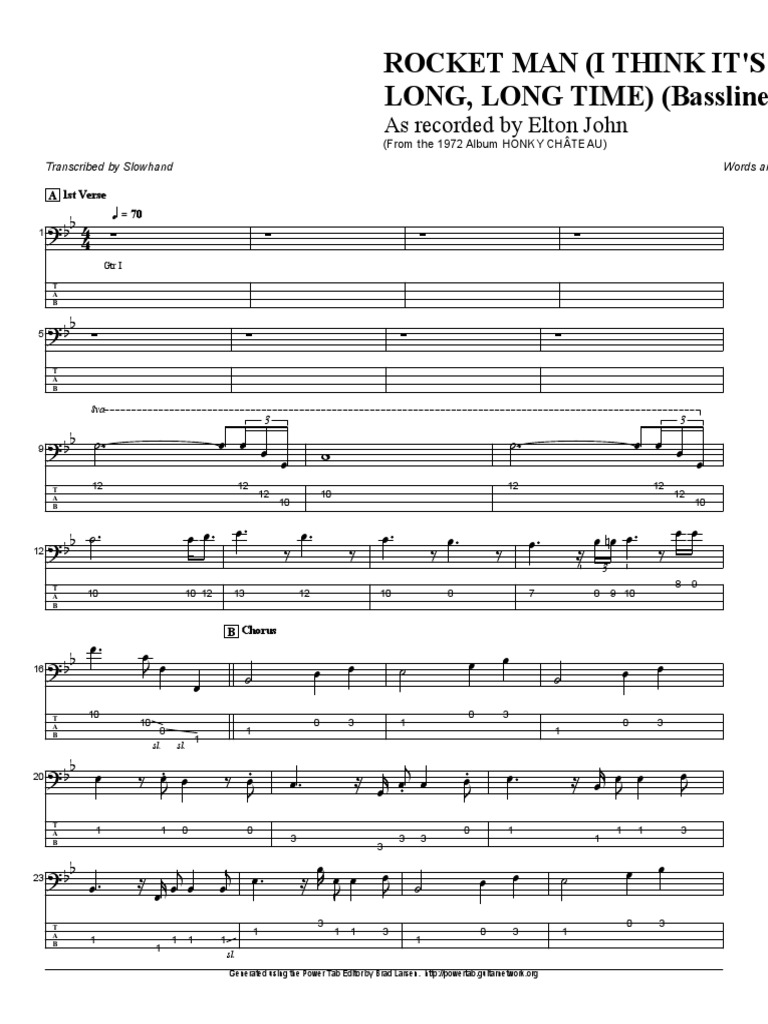 Elton John - Rocket Man Bass | PDF | Musical Forms | Popular Music