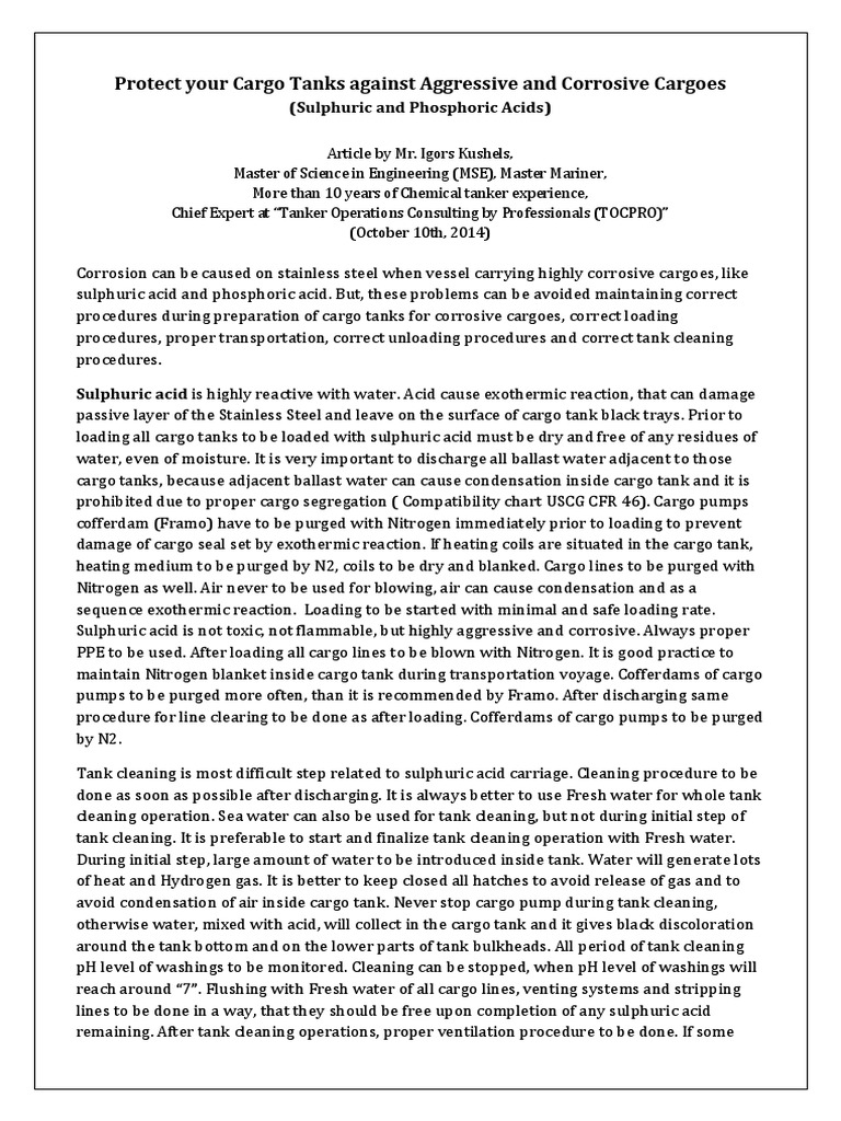 Protect Your Cargo Tanks Against Aggressive and Corrosive Cargoes | PDF ...