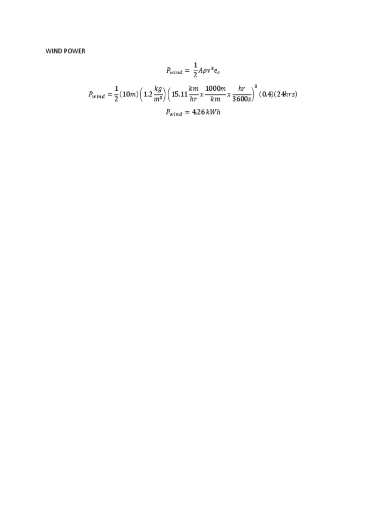 Wind Energy Calculation Example | PDF