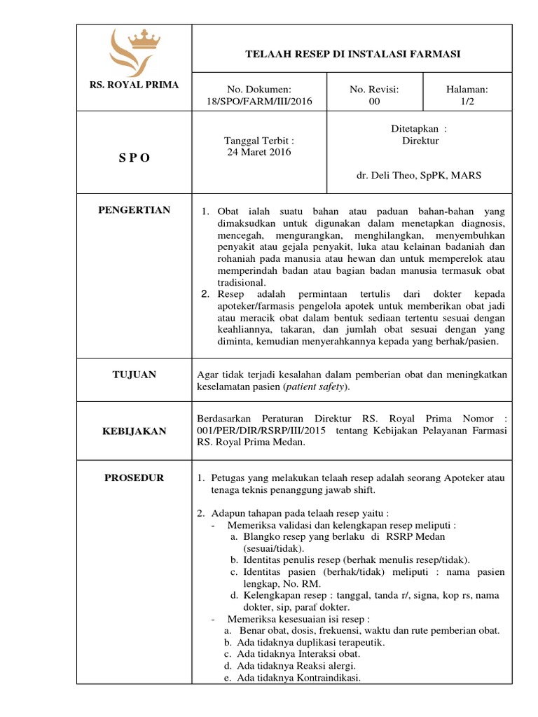 Telaah Resep Farmasi RS Royal Prima | PDF | Kesehatan Holistik