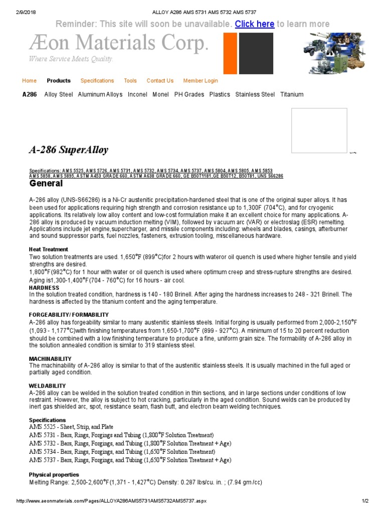 Alloy A286 Ams 5731 Ams 5732 Ams 5737 | PDF | Stainless Steel | Steel