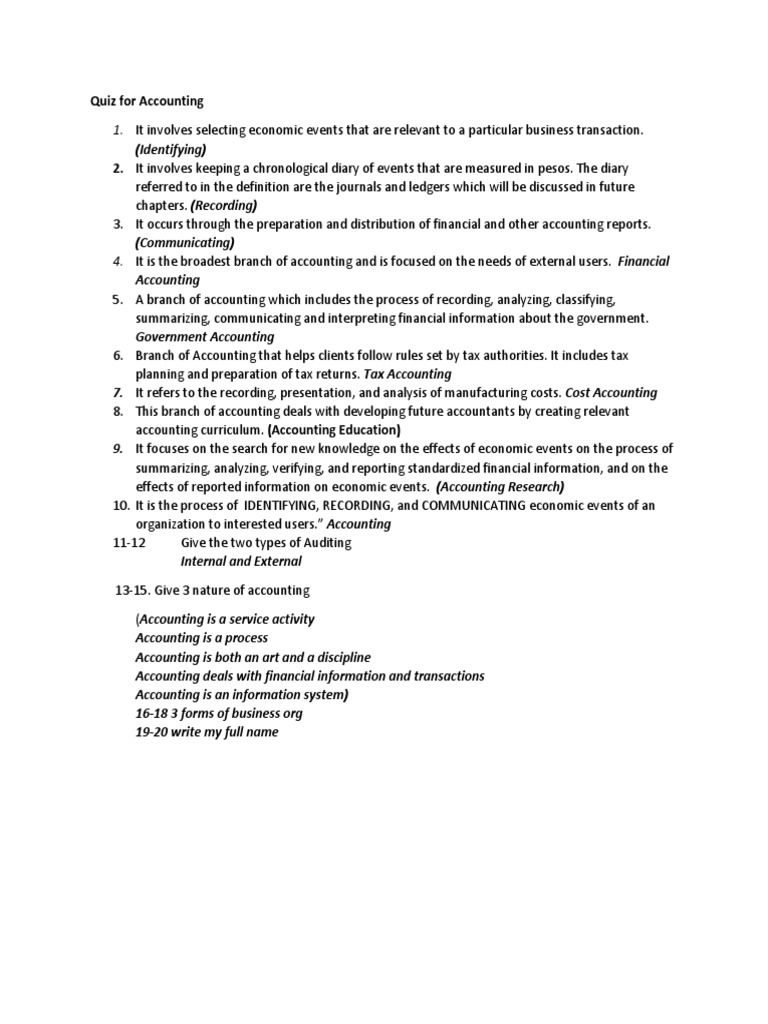 Quiz For Accounting | PDF