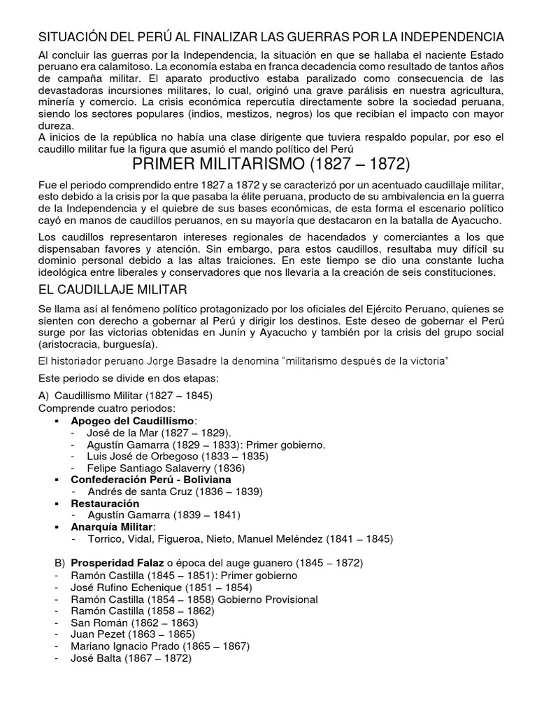 Primer Militarismo en El Peru | PDF | Comunidad andina | América del Sur