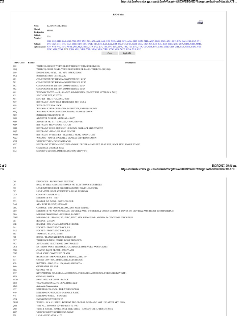 Holden Cruze RPO Codes | Download Free PDF | Motor Vehicle | Wheeled ...