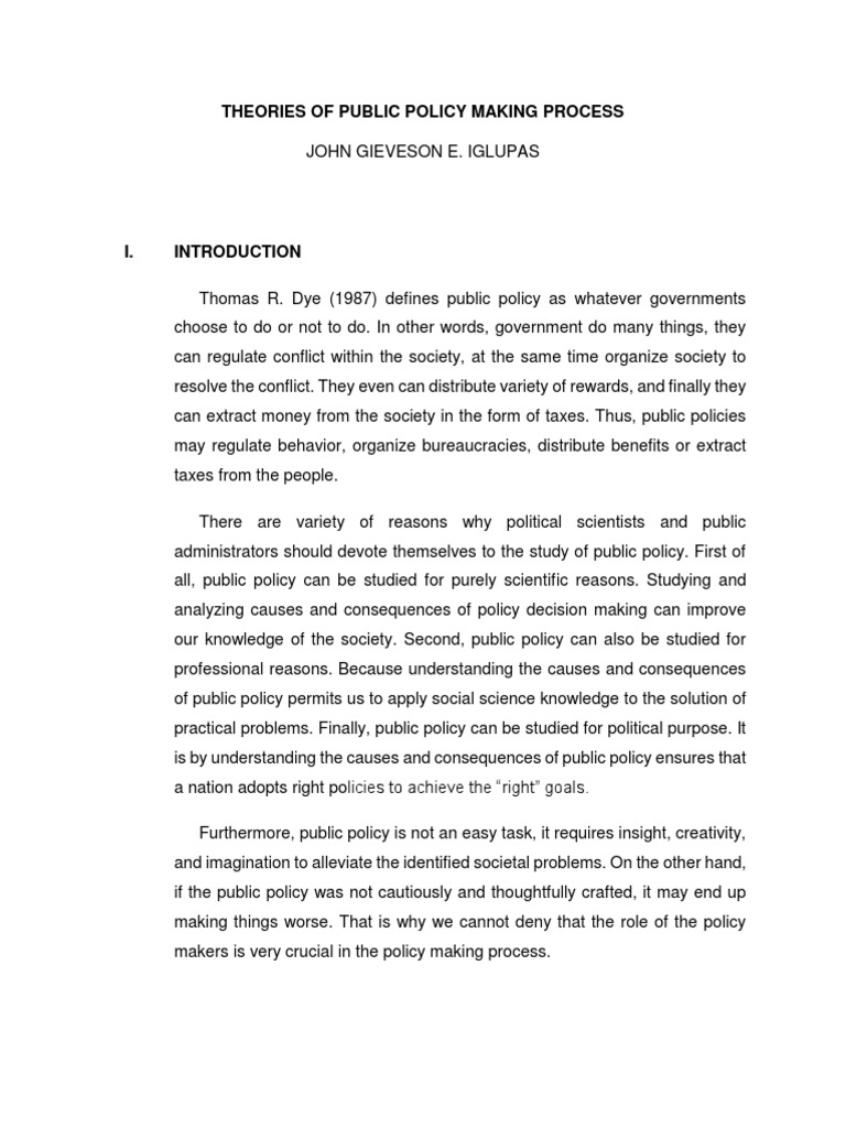Theories of Public Policy Making | PDF | Policy | Decision Making