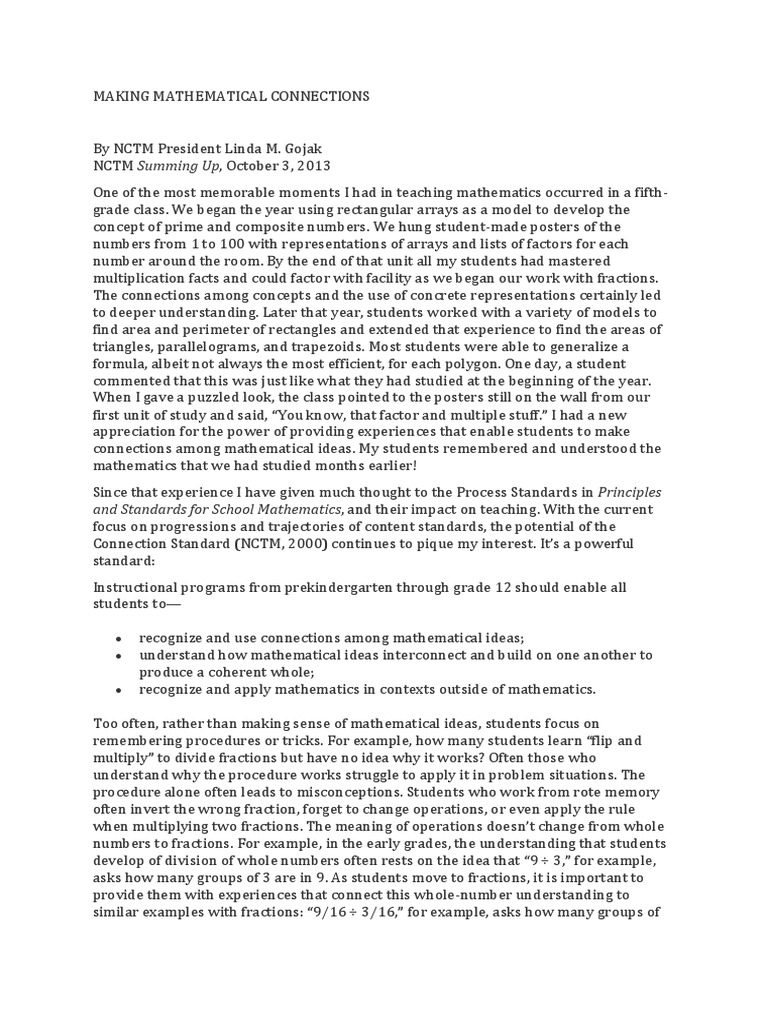 Making Mathematical Connections | PDF | Area | National Council Of ...