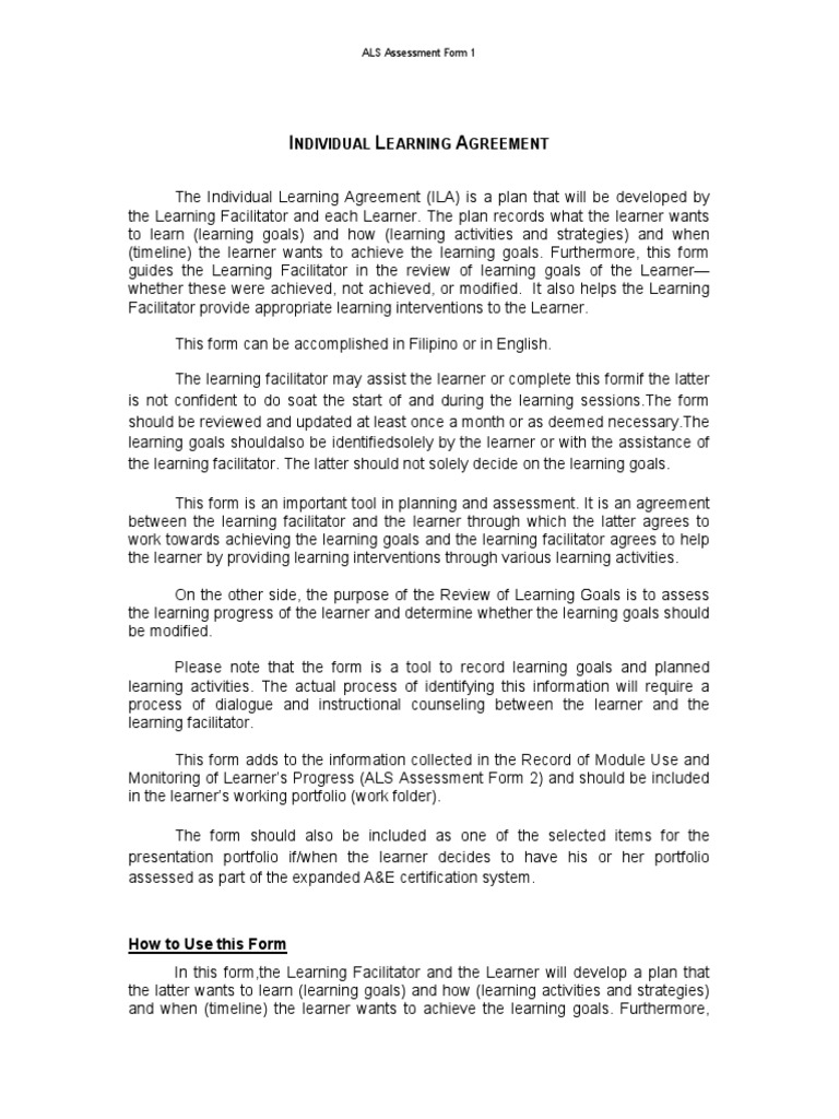 Individual Learning Agreement Guide | PDF | Facilitator | Learning