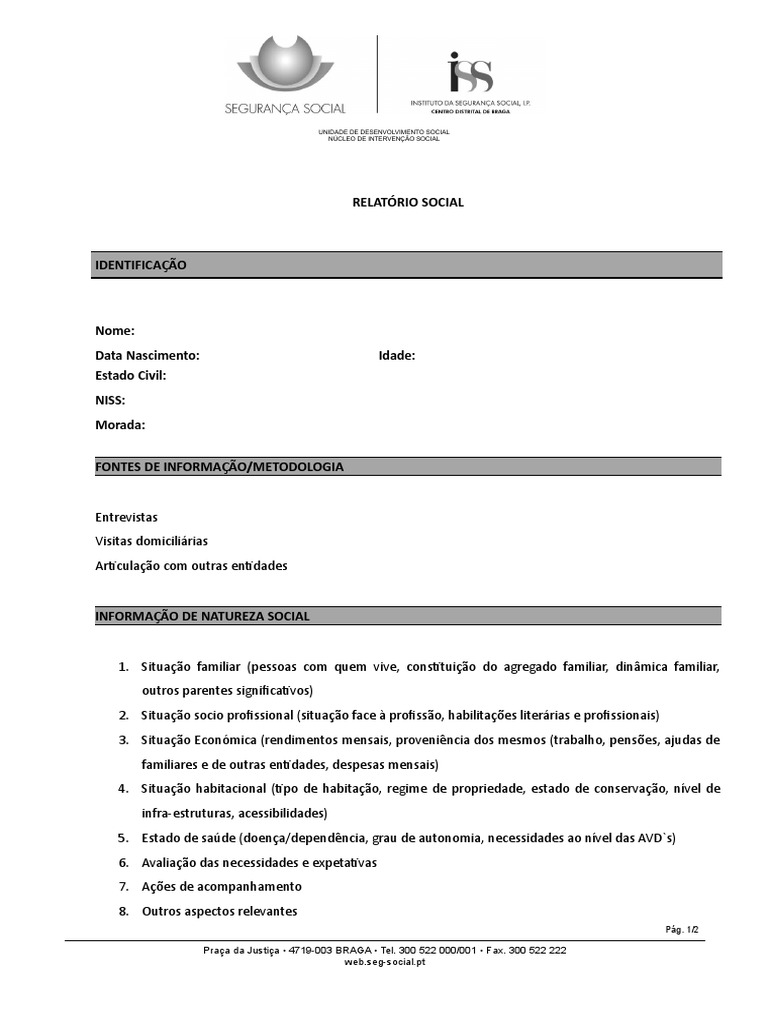 Modelo de Relatorio Social Maior Acompanhado - NIS 2019 | PDF