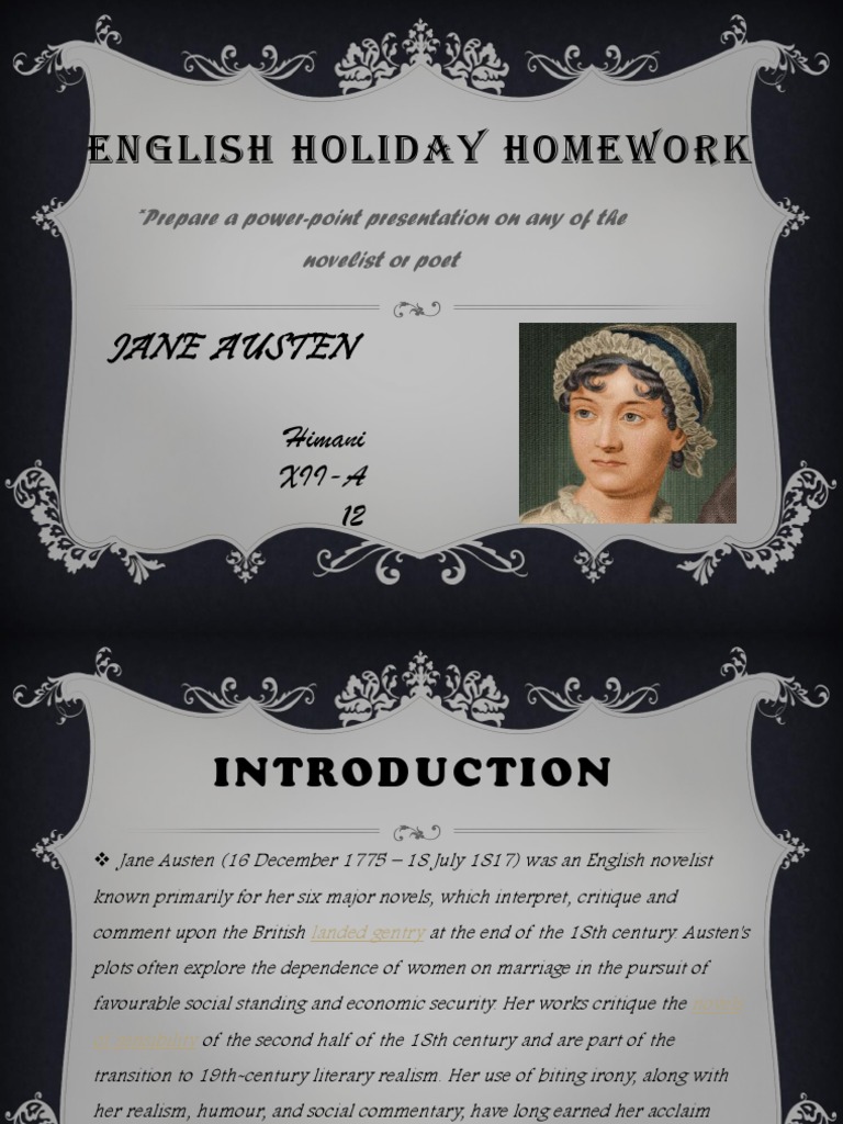 Presentation On JANE AUSTEN | PDF | Jane Austen | Sense And Sensibility