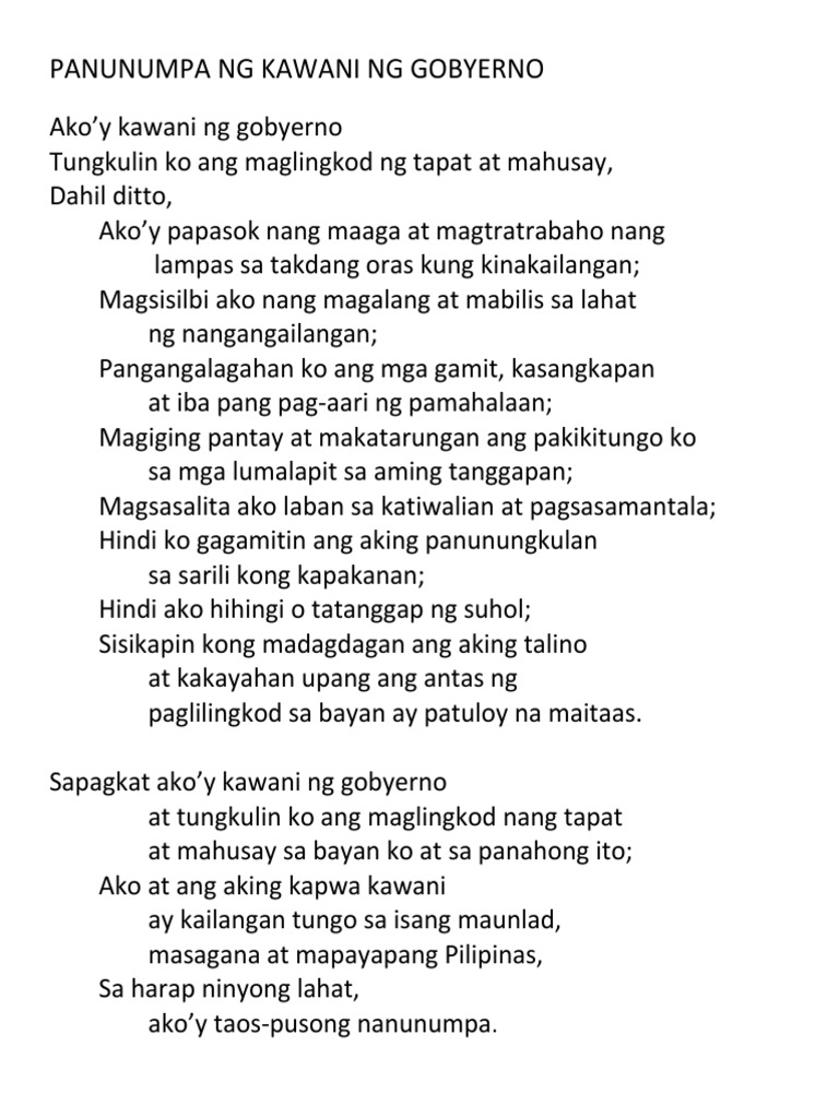 Panunumpa NG Kawani NG Gobyerno | PDF