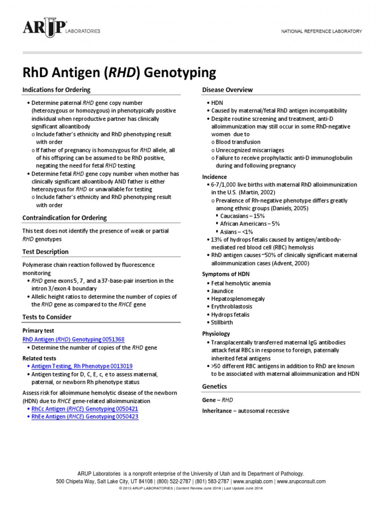 RHD Antigen (RHD) Genotyping: Indications For Ordering Disease Overview ...