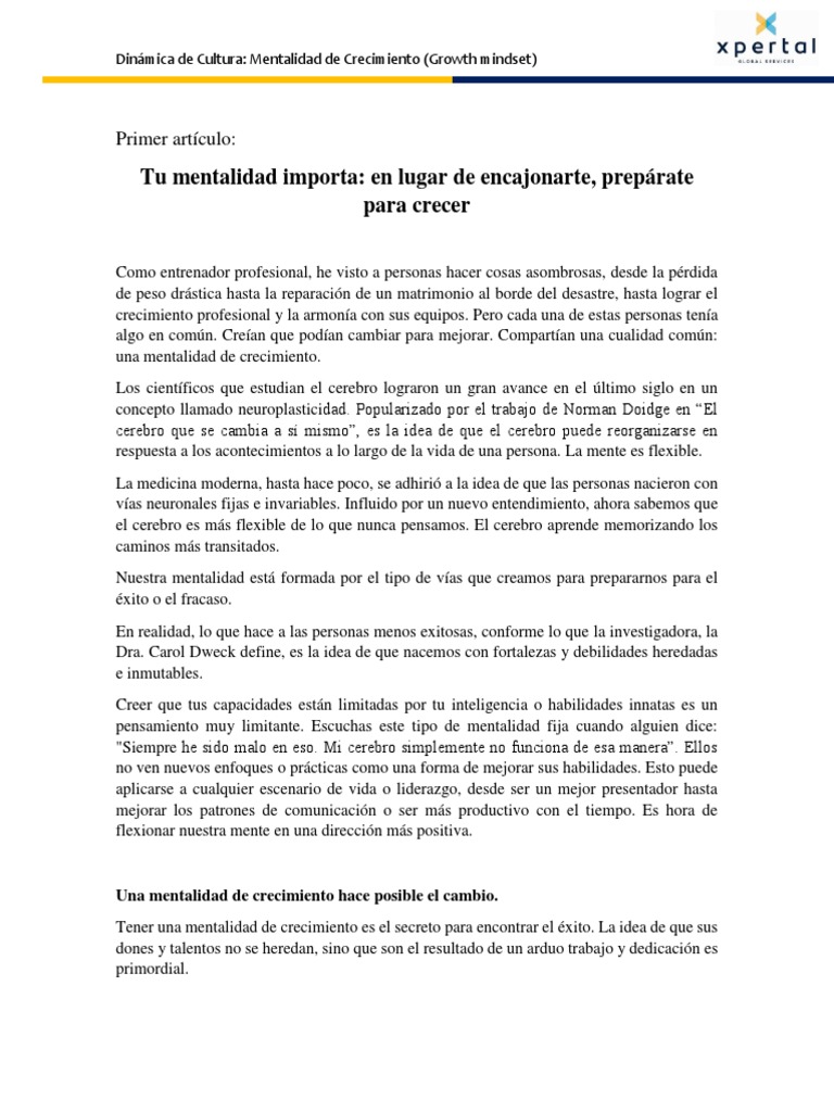 Mentalidad de Crecimiento (Growth Mindset) | PDF | Liderazgo | Cerebro