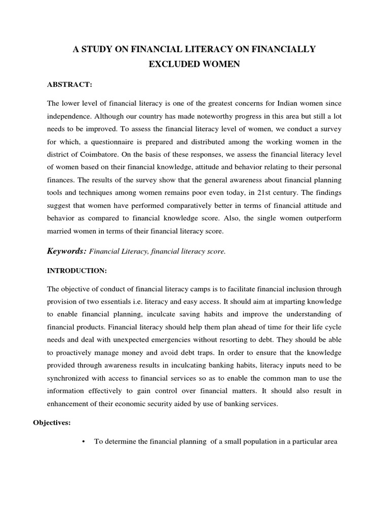A Study On Financial Literacy On Financially Excluded Women: Abstract ...