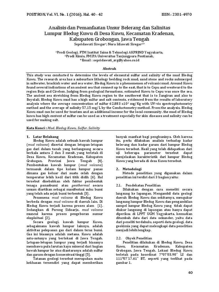 Analisis Unsur Sulfur dan Salinitas Lumpur Bledug Kuwu | PDF