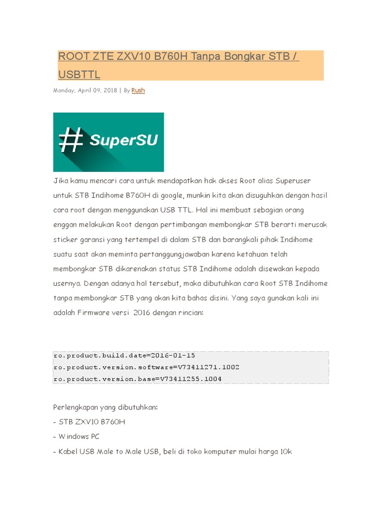 Root Zte Zxv10 b760h Tanpa Bongkar STB | PDF