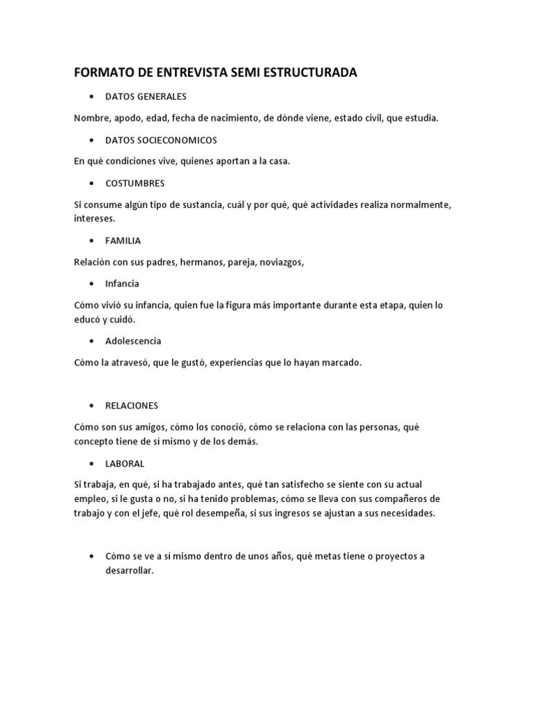 Formato de Entrevista Semi Estructurada (Psicología)