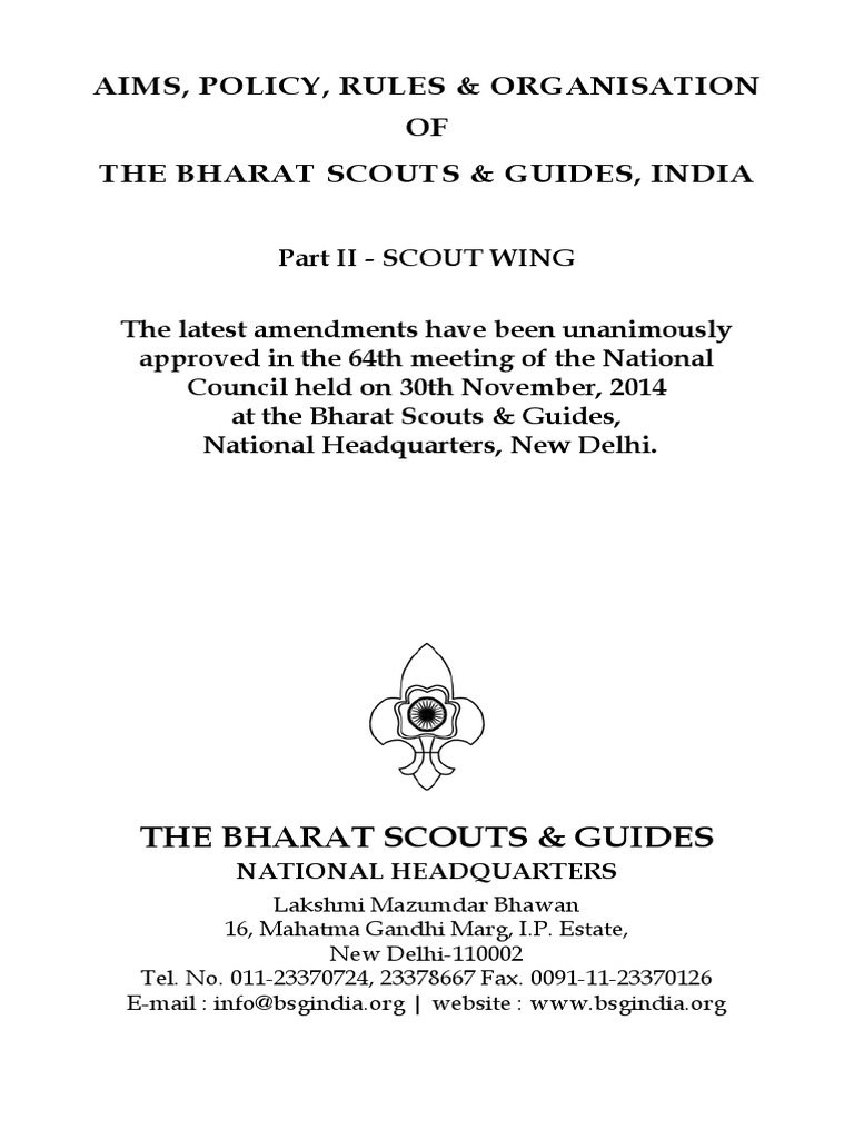 Aims, Policy, Rules & Organisation of The Bharat Scouts & Guides, India ...