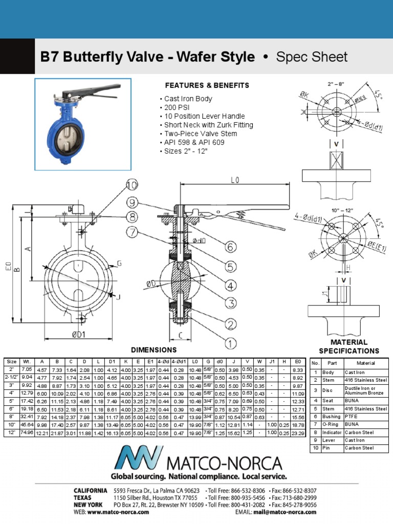 B7 Butterfly Valve - Wafer Style - : Spec Sheet | Download Free PDF ...