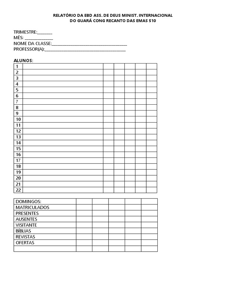 Relatório Da Ebd 510 | PDF | Carreira e Crescimento