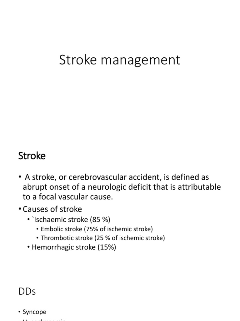 Stroke Management Overview and Protocols | PDF | Embolism | Stroke