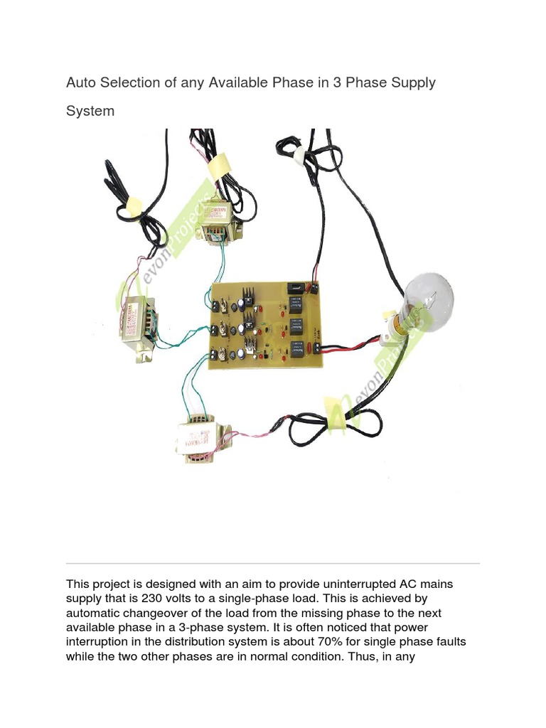 Auto Selection of Any Available Phase in 3 Phase Supply System | PDF