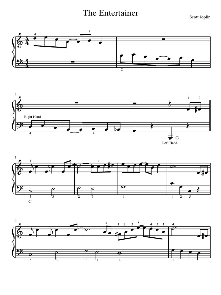 Entertainer Easy Piano | PDF | The Entertainer (Rag) | American Musicians