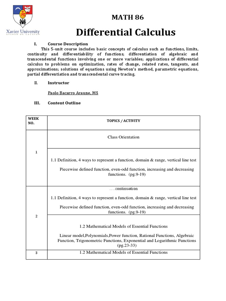 Math 86 Course Outline 2019-2020 | PDF | Function (Mathematics ...