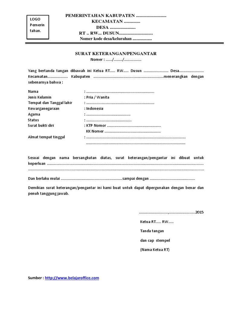 Contoh Format Surat Pengantar RT | PDF