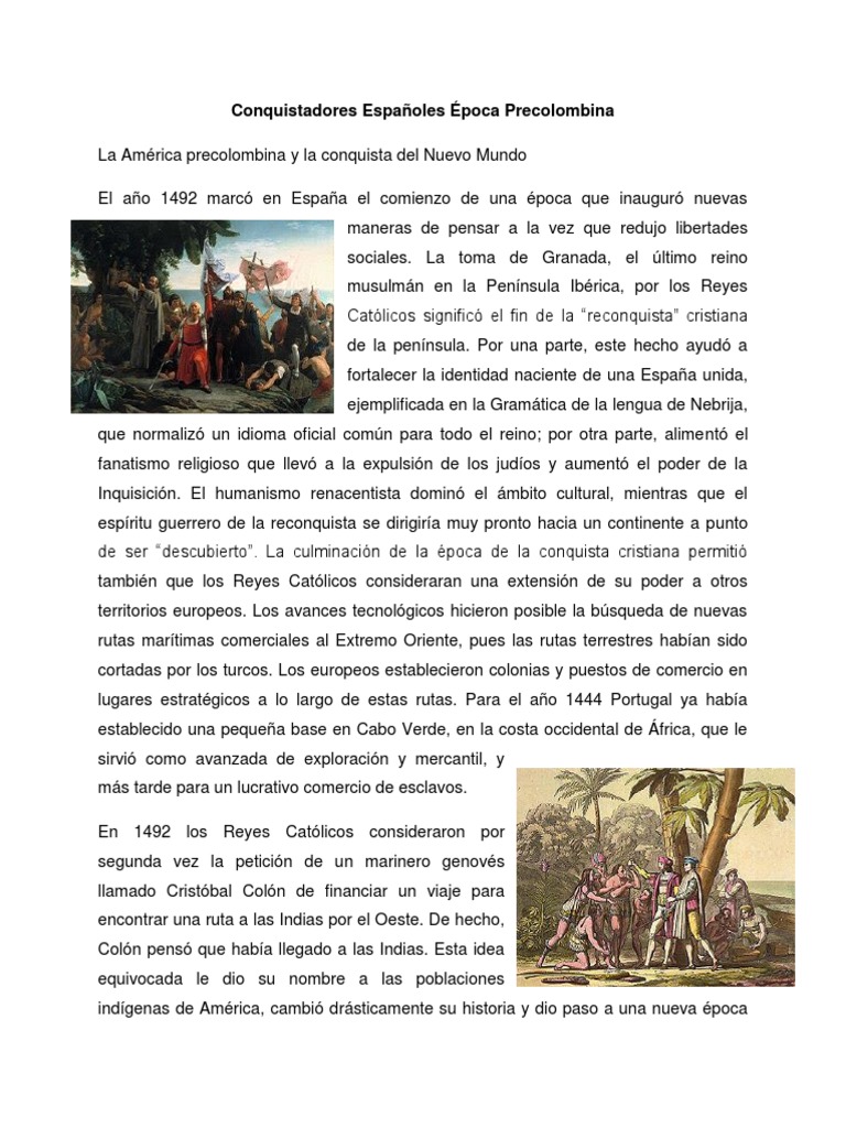 Conquistadores Españoles Época Precolombina | PDF | Colonización ...