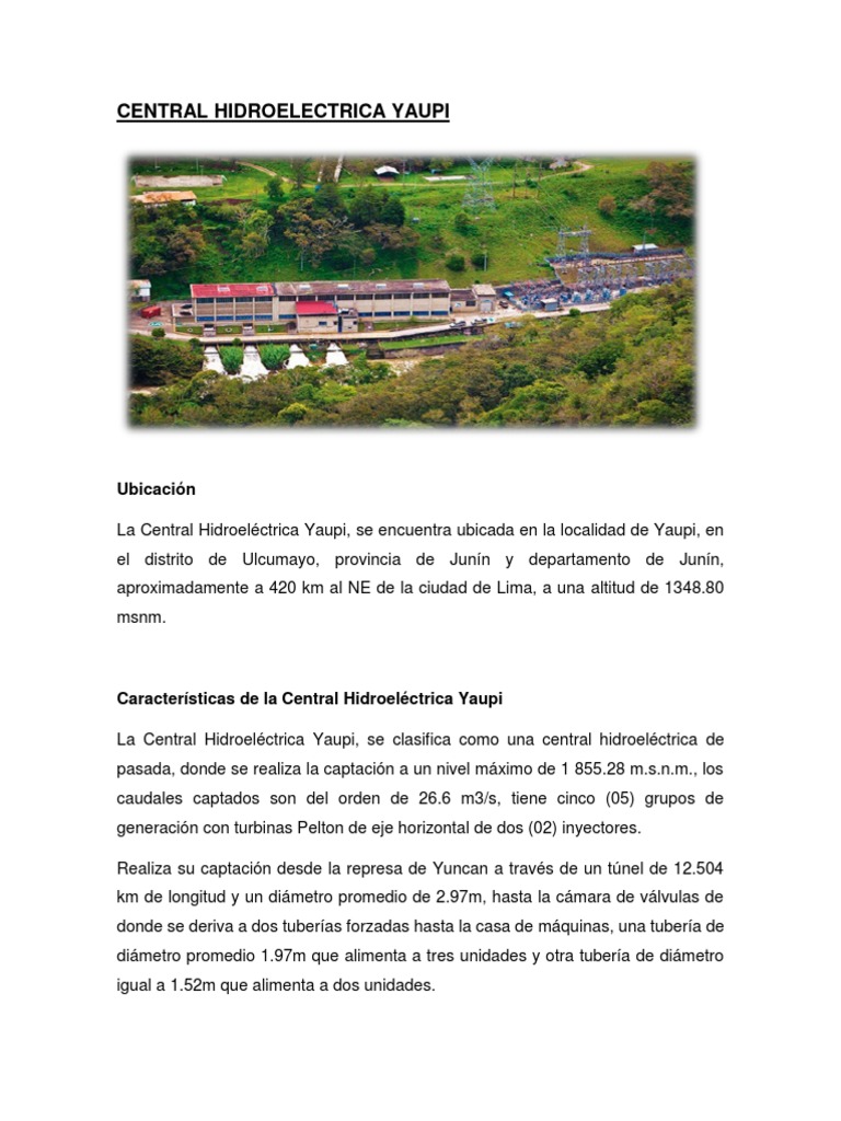 Central Hidroeléctrica Yaupi: Detalles y Operación | PDF ...
