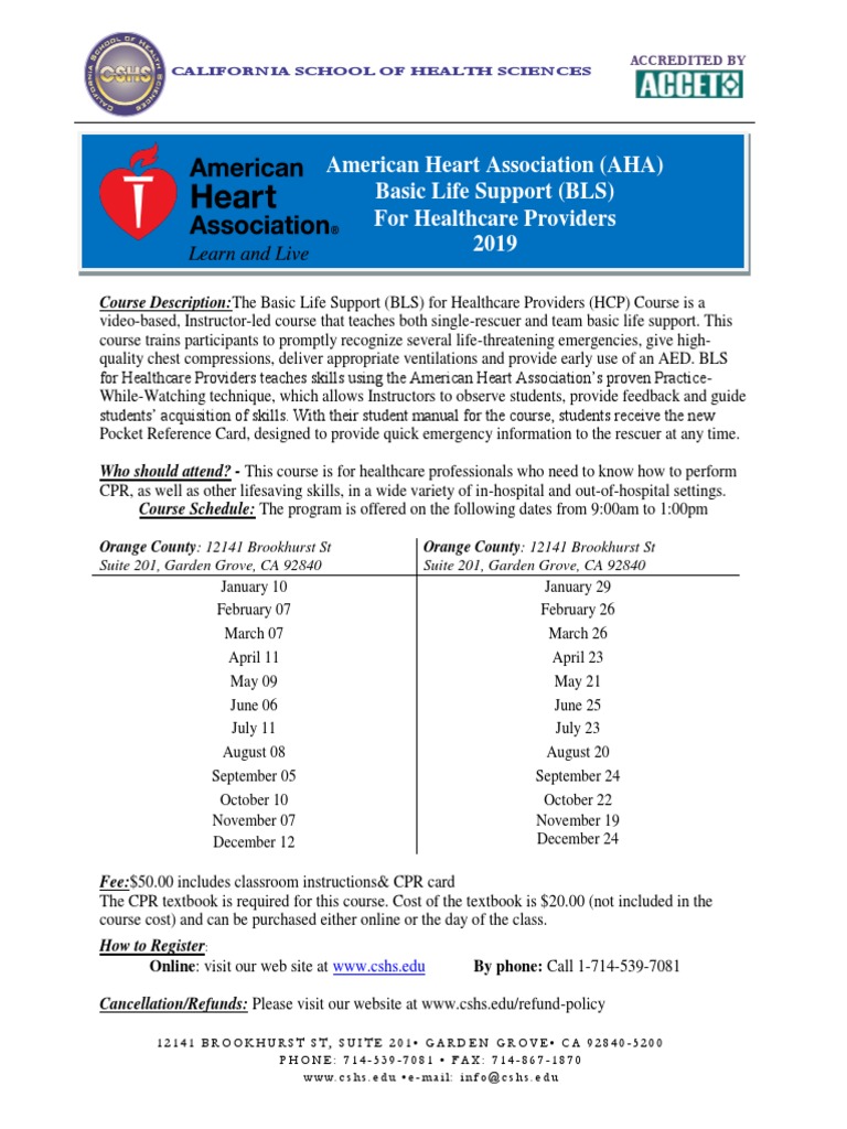American Heart Association (AHA) Basic Life Support (BLS) For ...