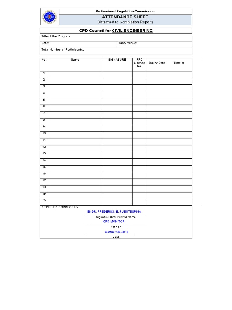 Attendance Sheet CPD | PDF