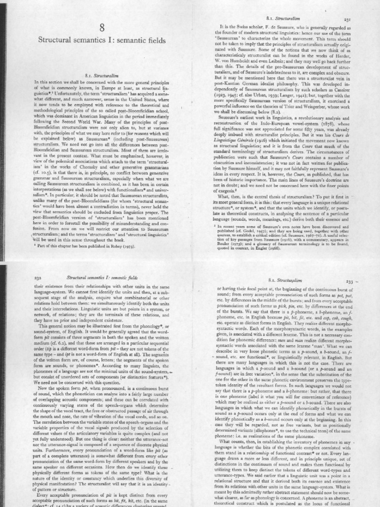 Structural Semantics I - Semantic Fields | PDF