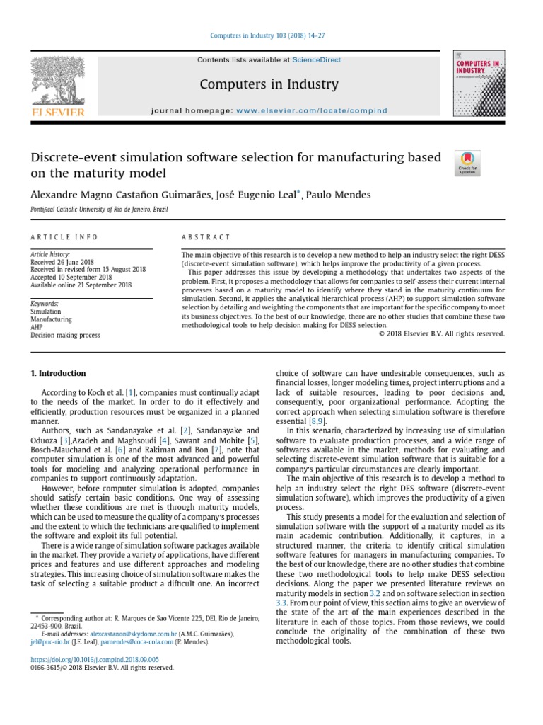 Discret Event Simulation Software Selesction Pdf Simulation Computer Simulation