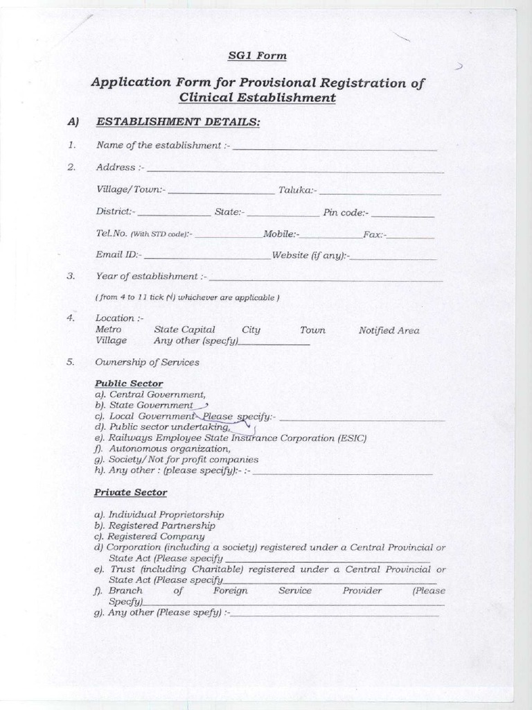 Application Form For Provisional Registration of Clinical Establishment ...