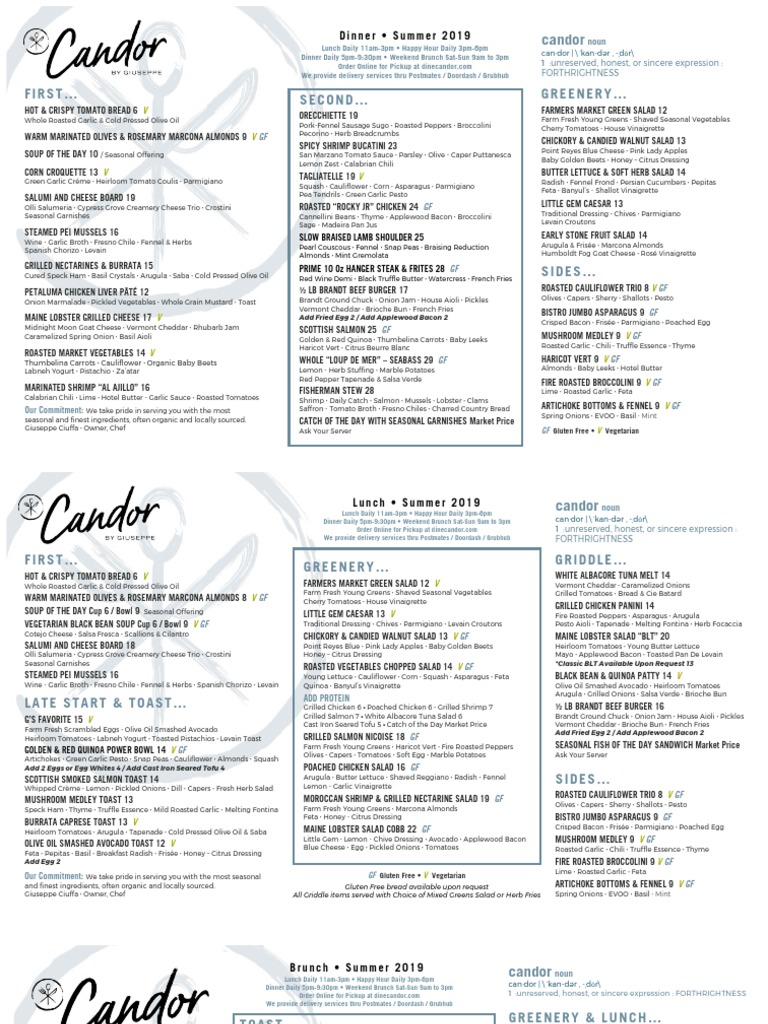 Candor Menus | PDF
