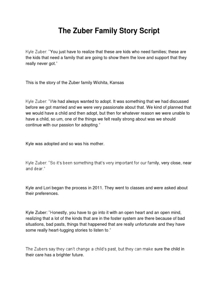 The Zuber Family Story Script | Download Free PDF | Adoption | Family